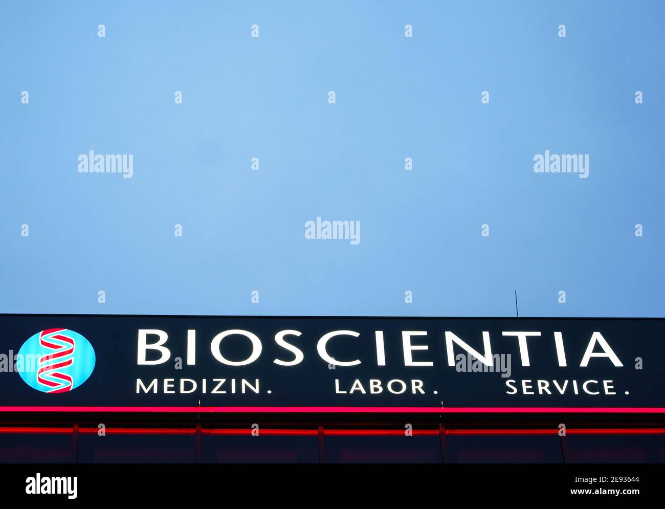 Ingelheim, Germany. 01st Feb, 2021. An illuminated company sign is ...