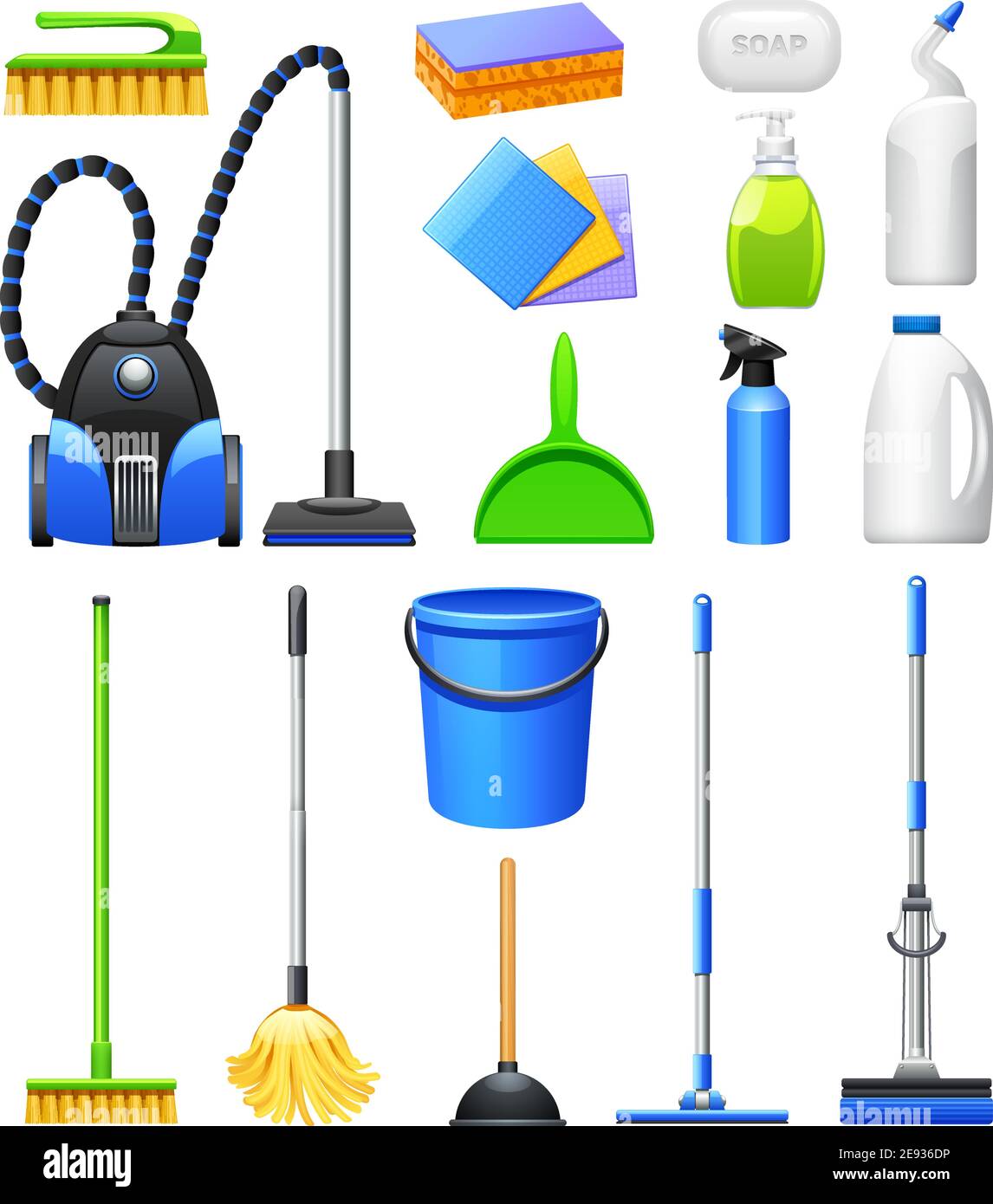 Cleaning equipment and accessories realistic icons collection with ...