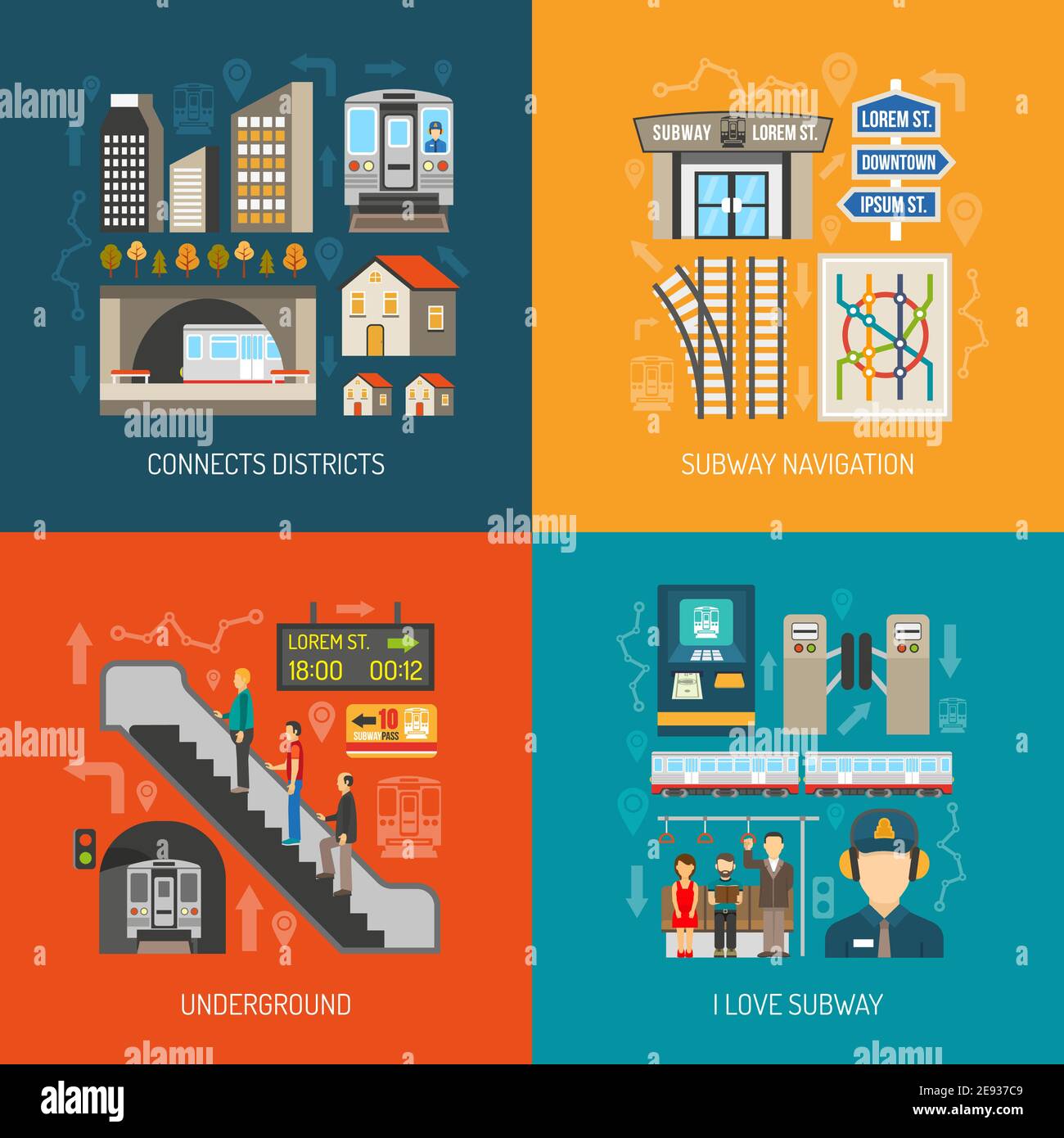 Concept of 2x2 images underground connects districts subway navigation ...