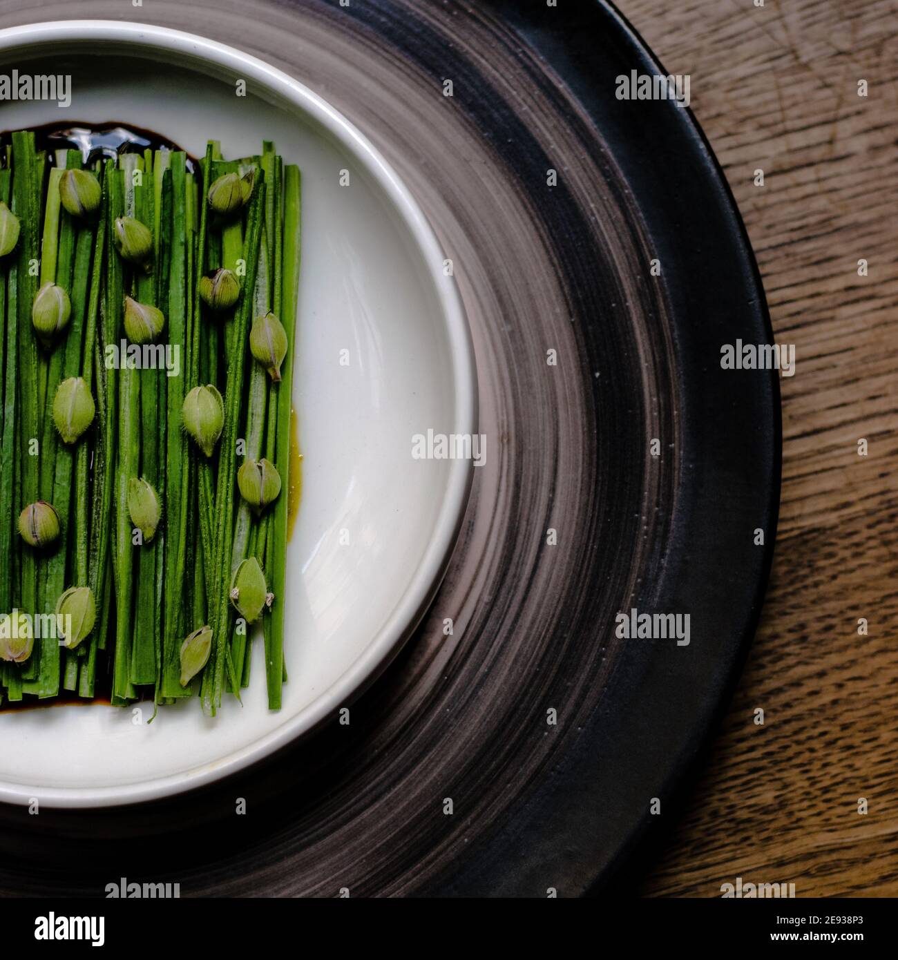 Beautiful dish of garden greens in soy sauce at a restaurant Stock ...