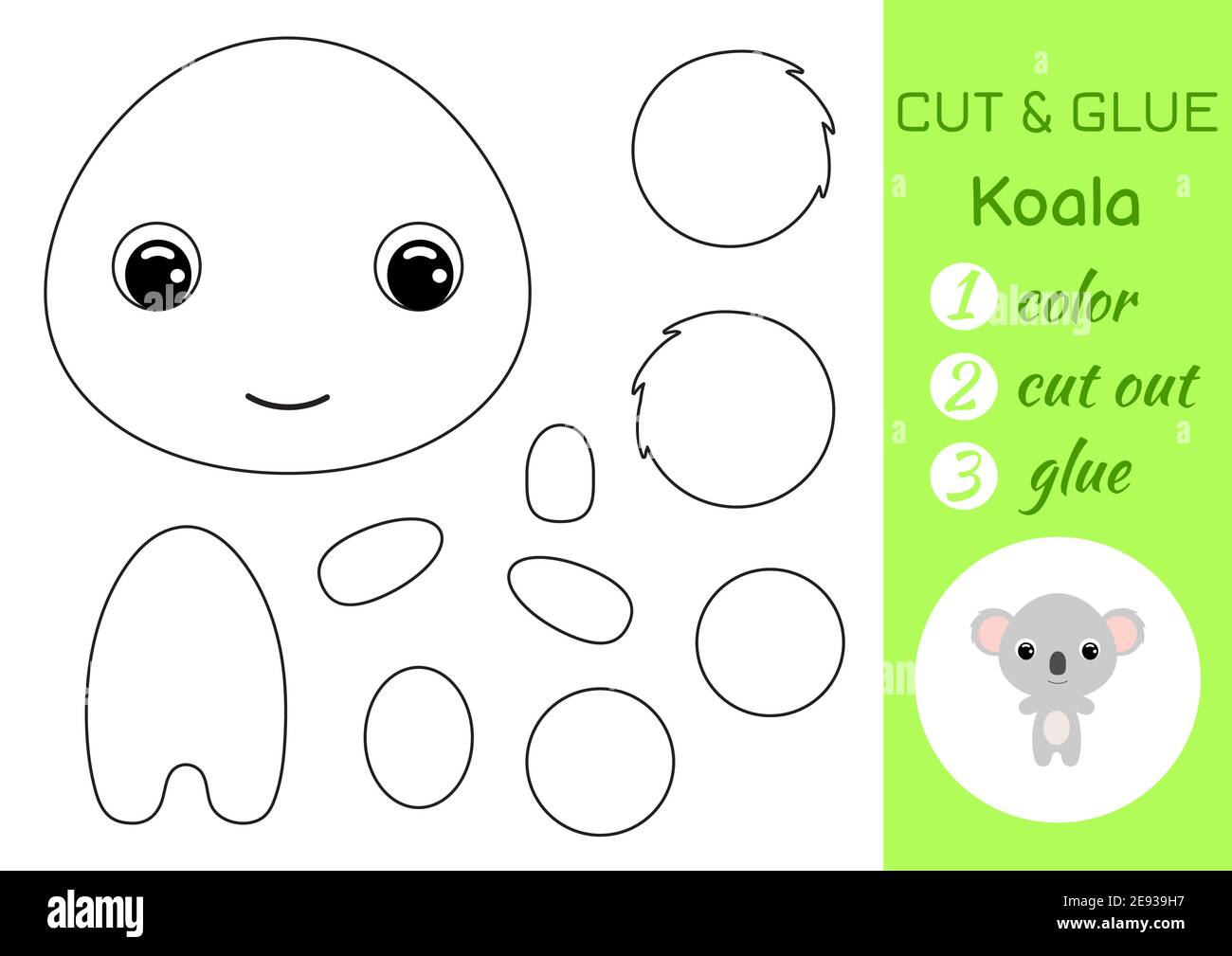 Coloring book cut and glue baby koala. Educational paper game for ...