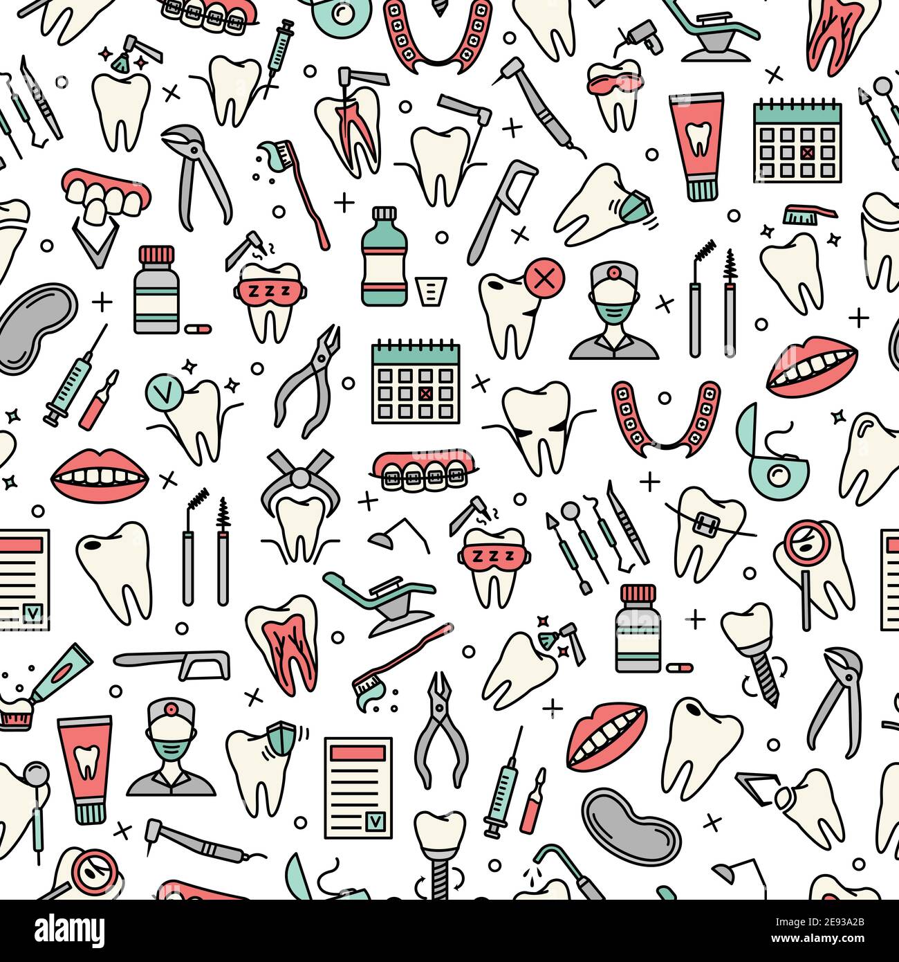 Seamless pattern with line dentistry icons. Dental flat vector elements ...
