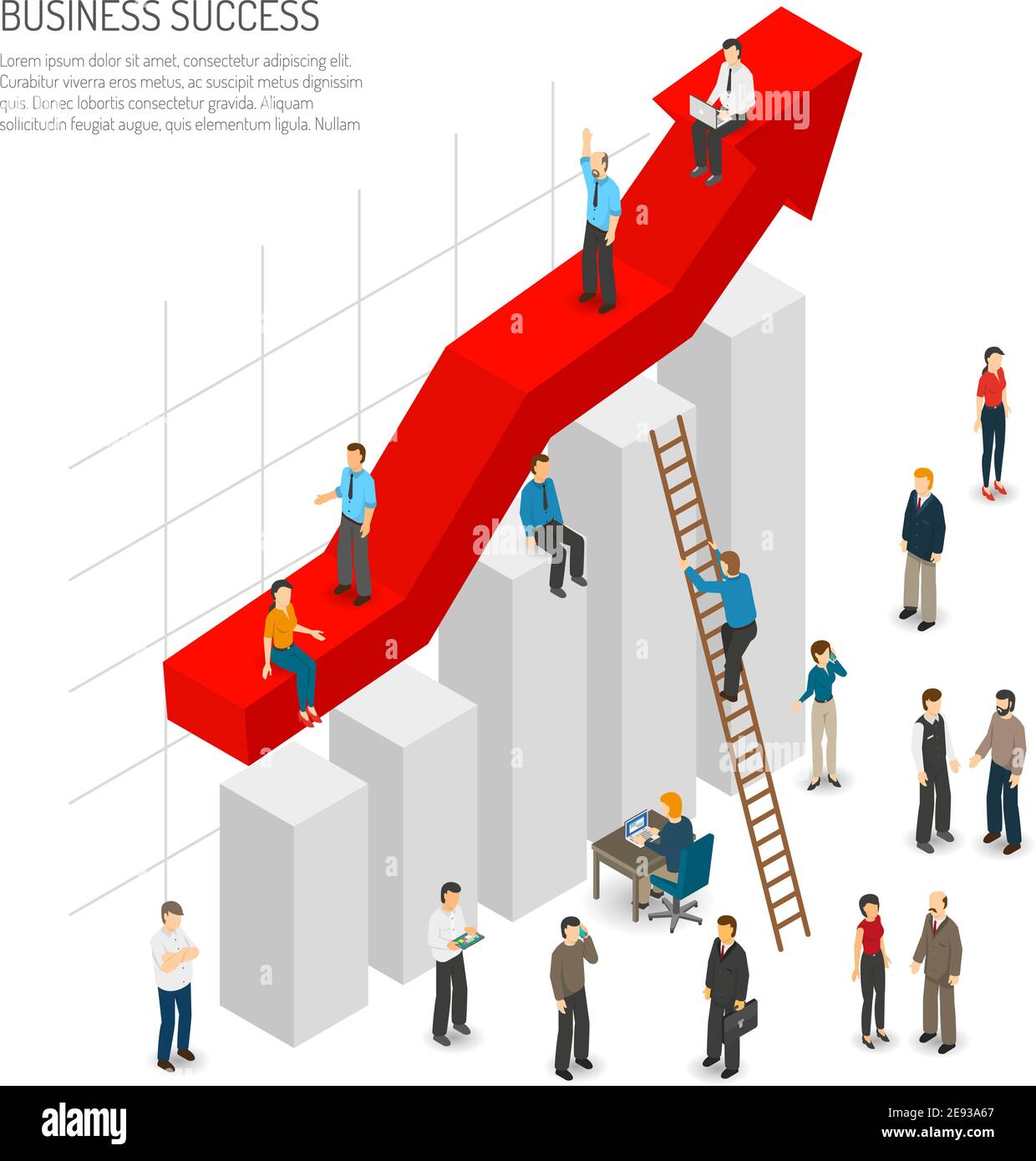Business success poster of abstract diagram with red arrow growth and ...