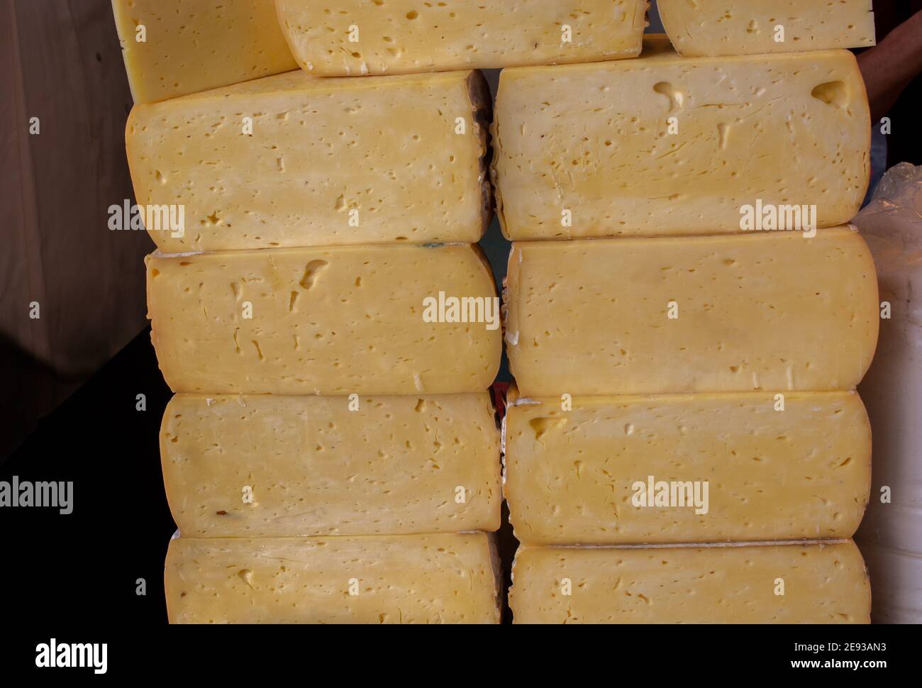 cuts of kashkaval or kasseri cheese for sale on the shelf Stock Photo ...
