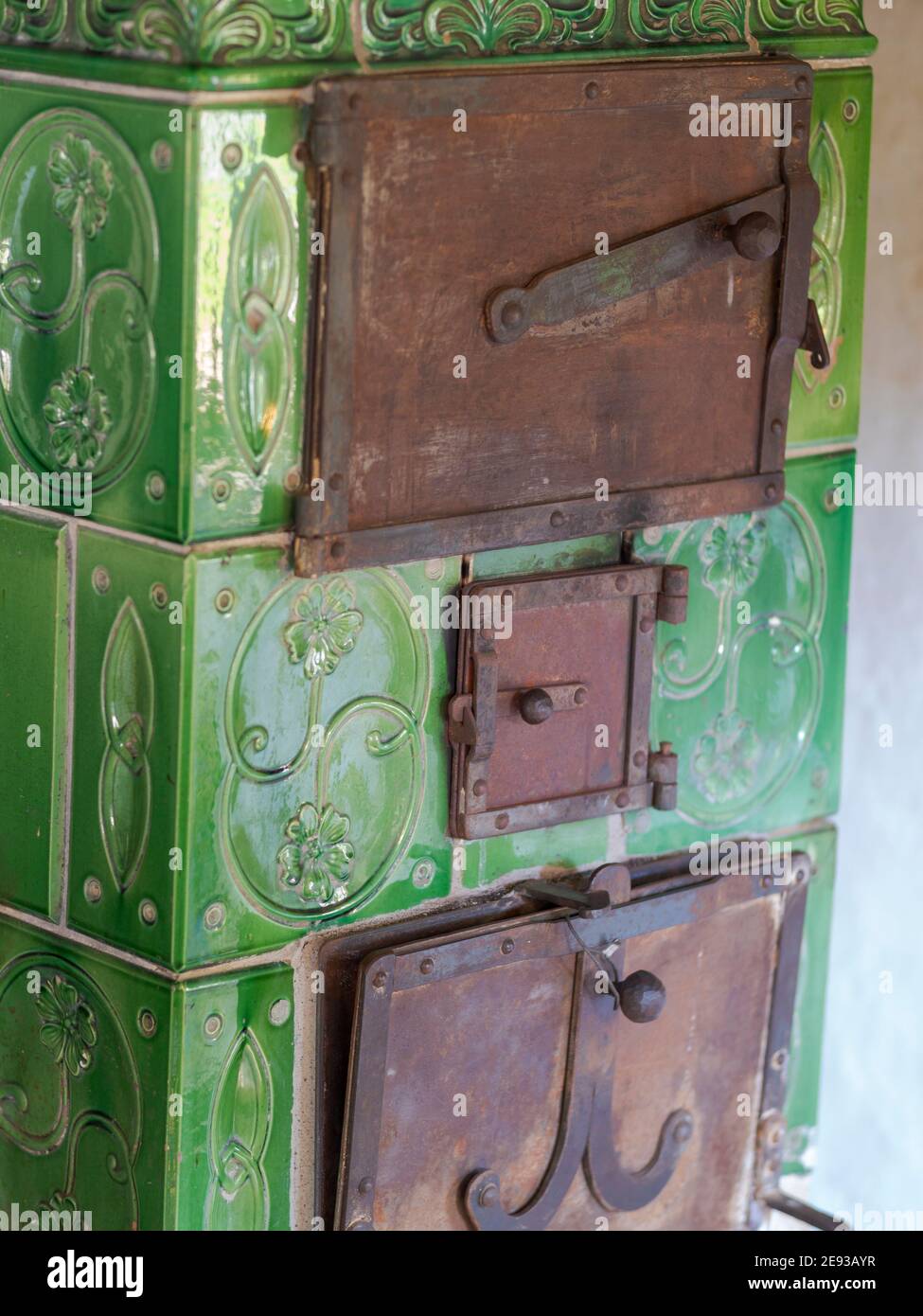 Traditional tile stove. Interiour of a historic farmhouse. Open Air ...