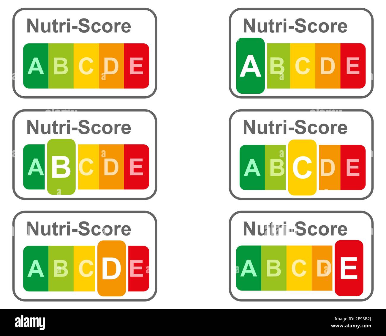 Illustration of food labeling using the Nutri-Score on white Stock ...