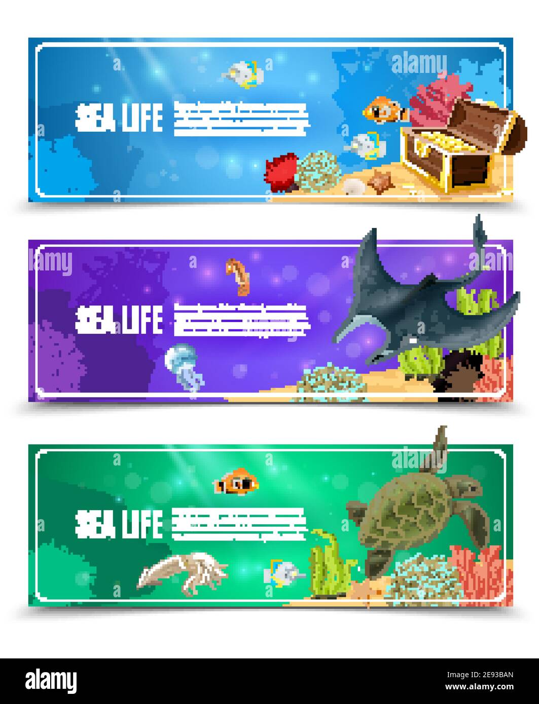 Variants of underwater sea life and seabed decorative banner set vector ...