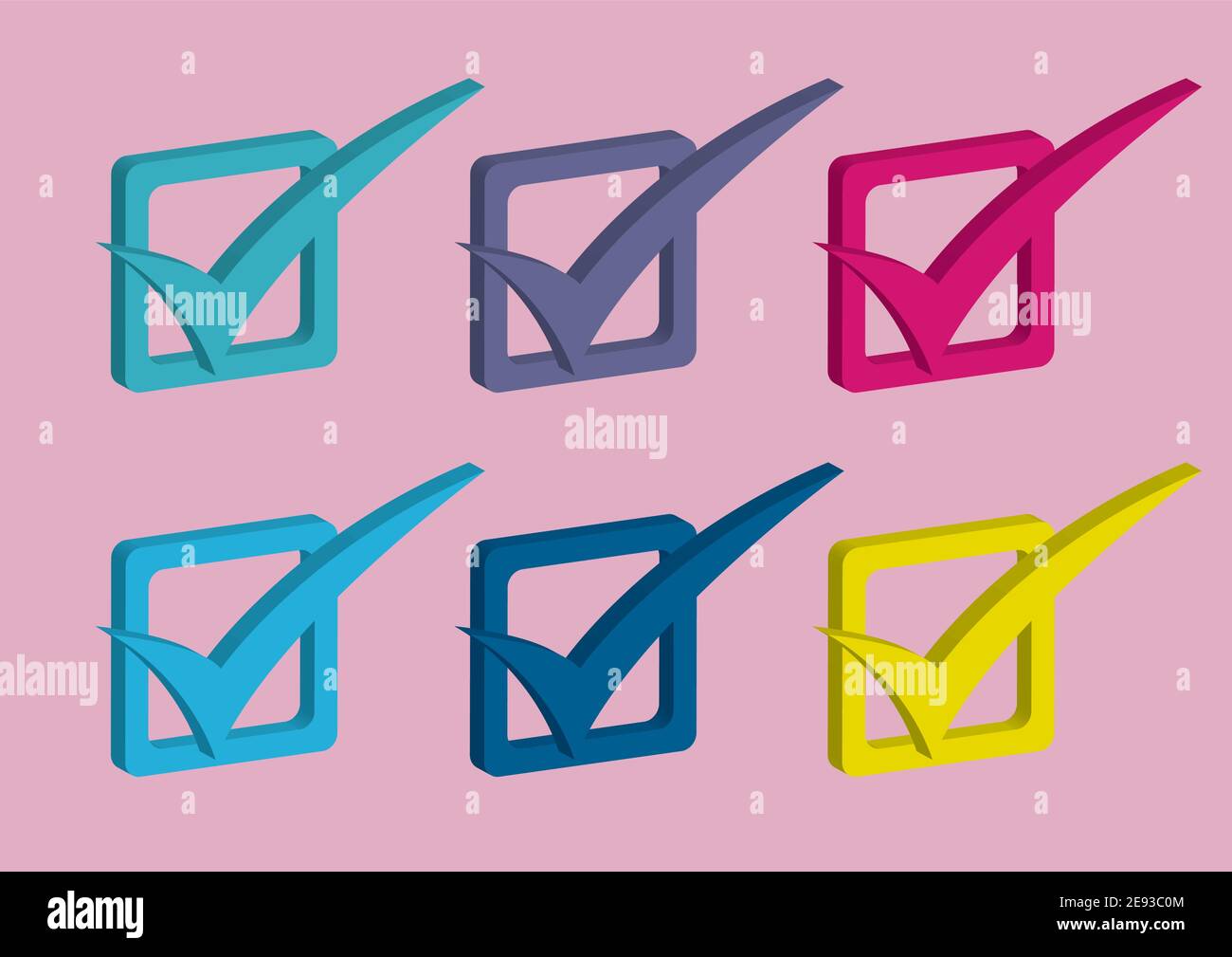 Collection of six check mark in 3D. Isolated flat vector illustration ...
