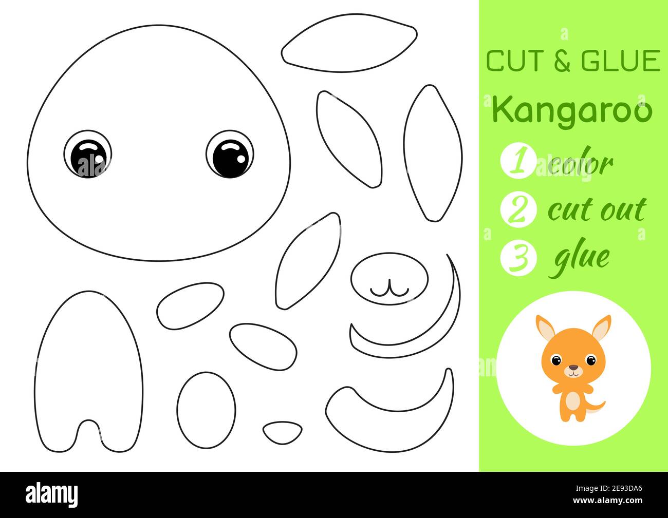 Coloring book cut and glue baby kangaroo. Educational paper game for ...