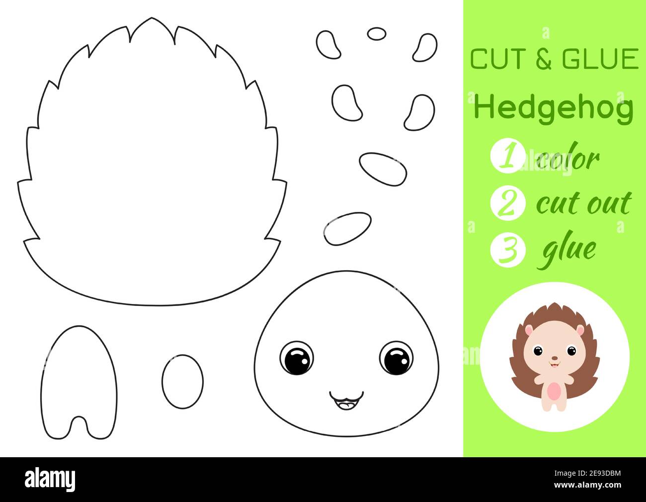Coloring book cut and glue baby hedgehog. Educational paper game for ...