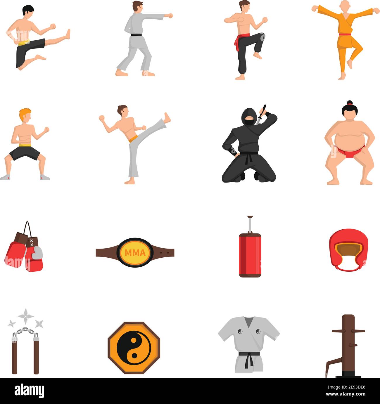 Martial arts icons set with boxing and judo symbols flat isolated ...
