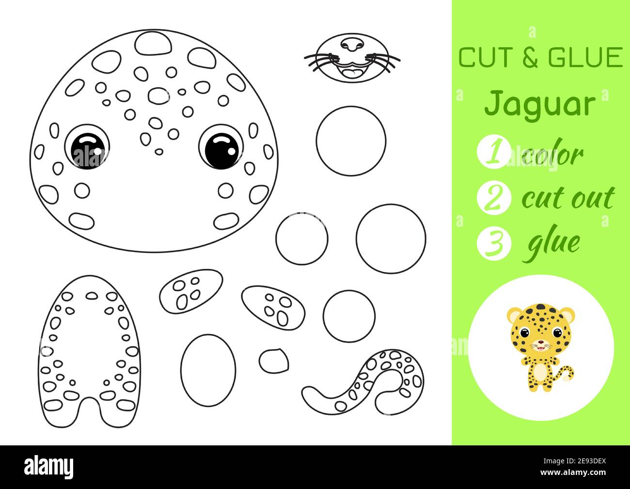 Coloring book cut and glue baby jaguar. Educational paper game for ...