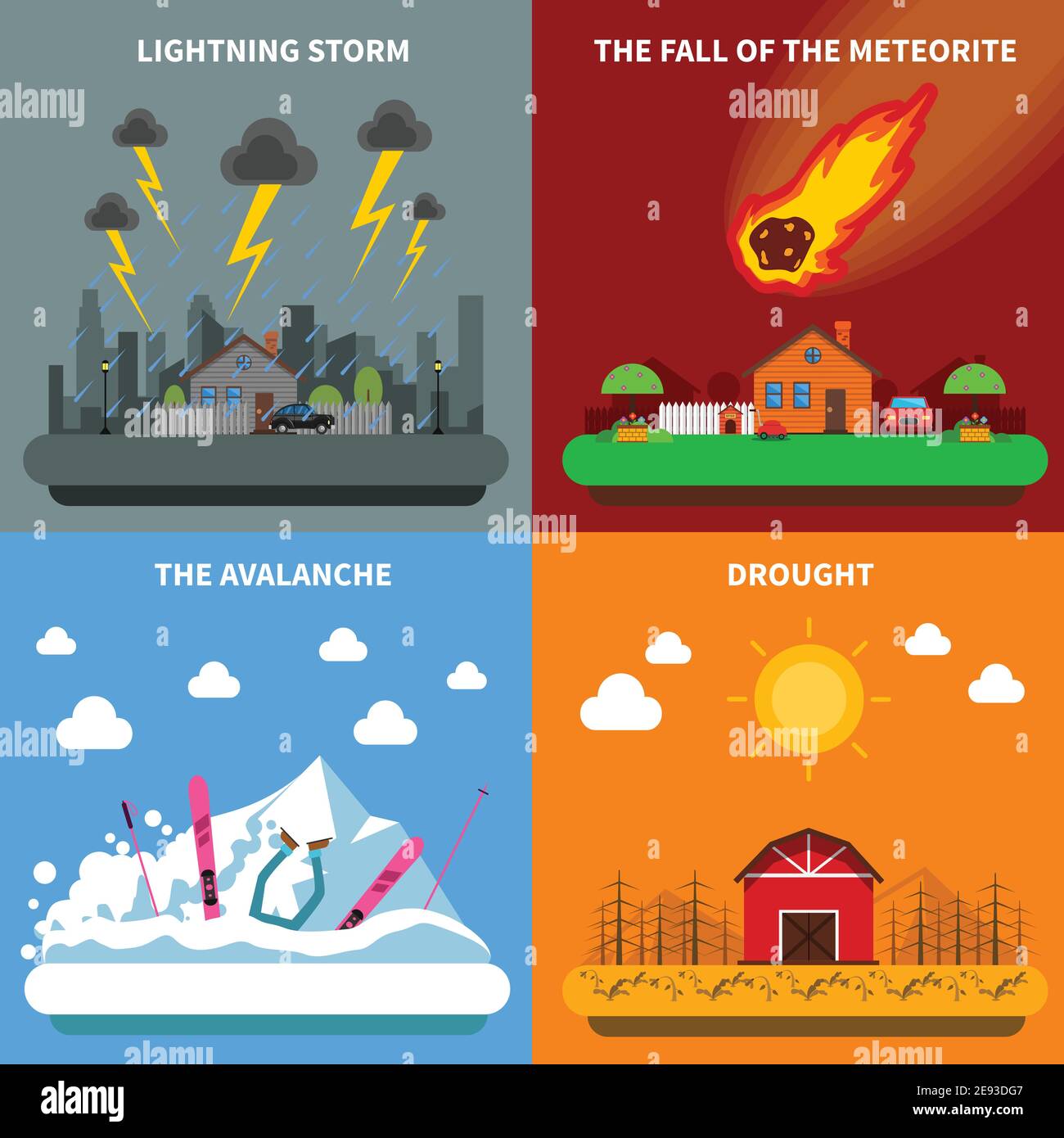 Natural disaster concept 4 flat icons square composition banner with ...