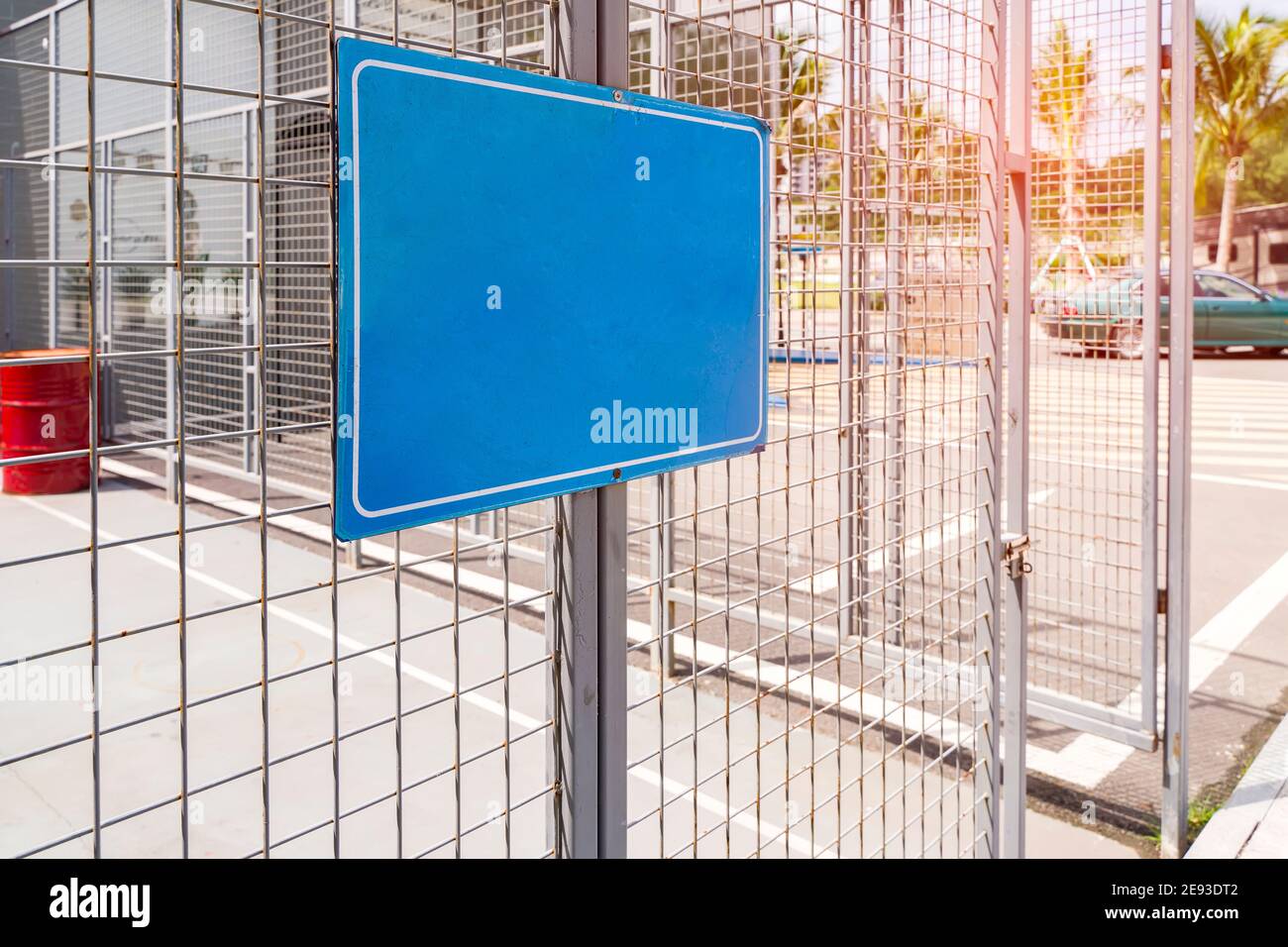 Metal blue commercial board in community Stock Photo - Alamy