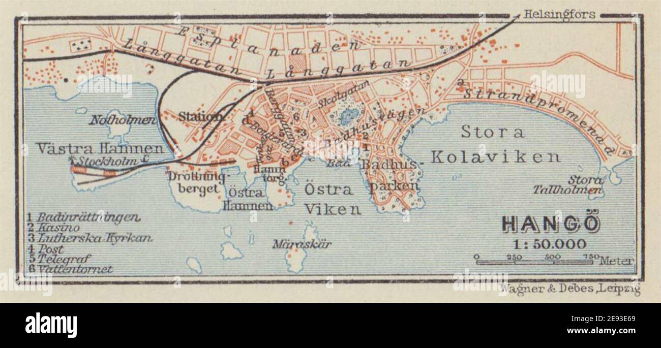 Hanko / Hango town / city plan. Finland. VERY SMALL. BAEDEKER 1914 old ...