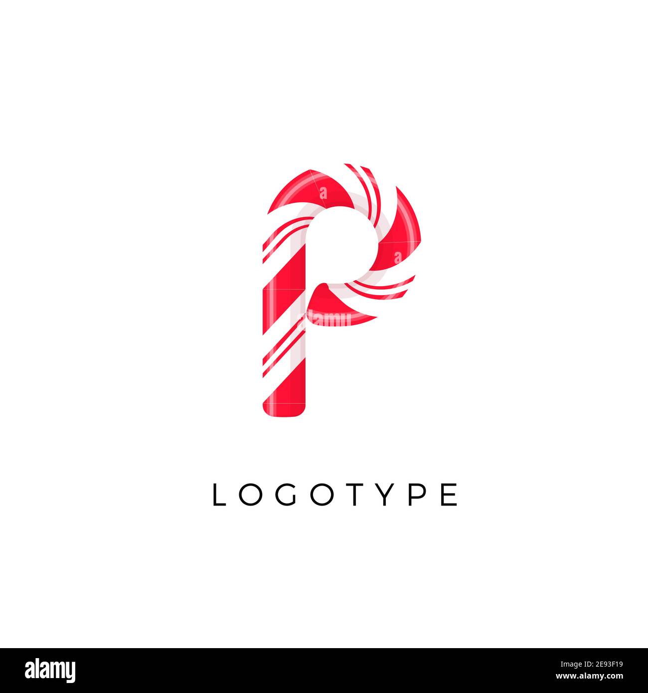 Candy letter P with bright red and white stripes. Like Sweet lollipop ...