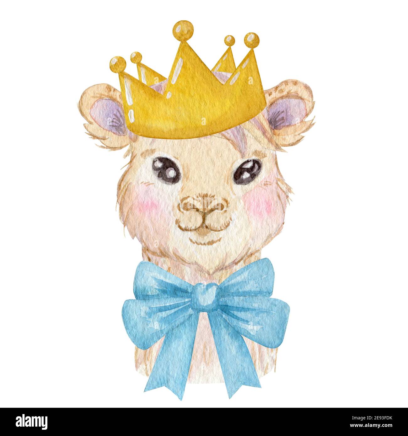Cute llama wearing crown and bow isolated on white background Stock ...