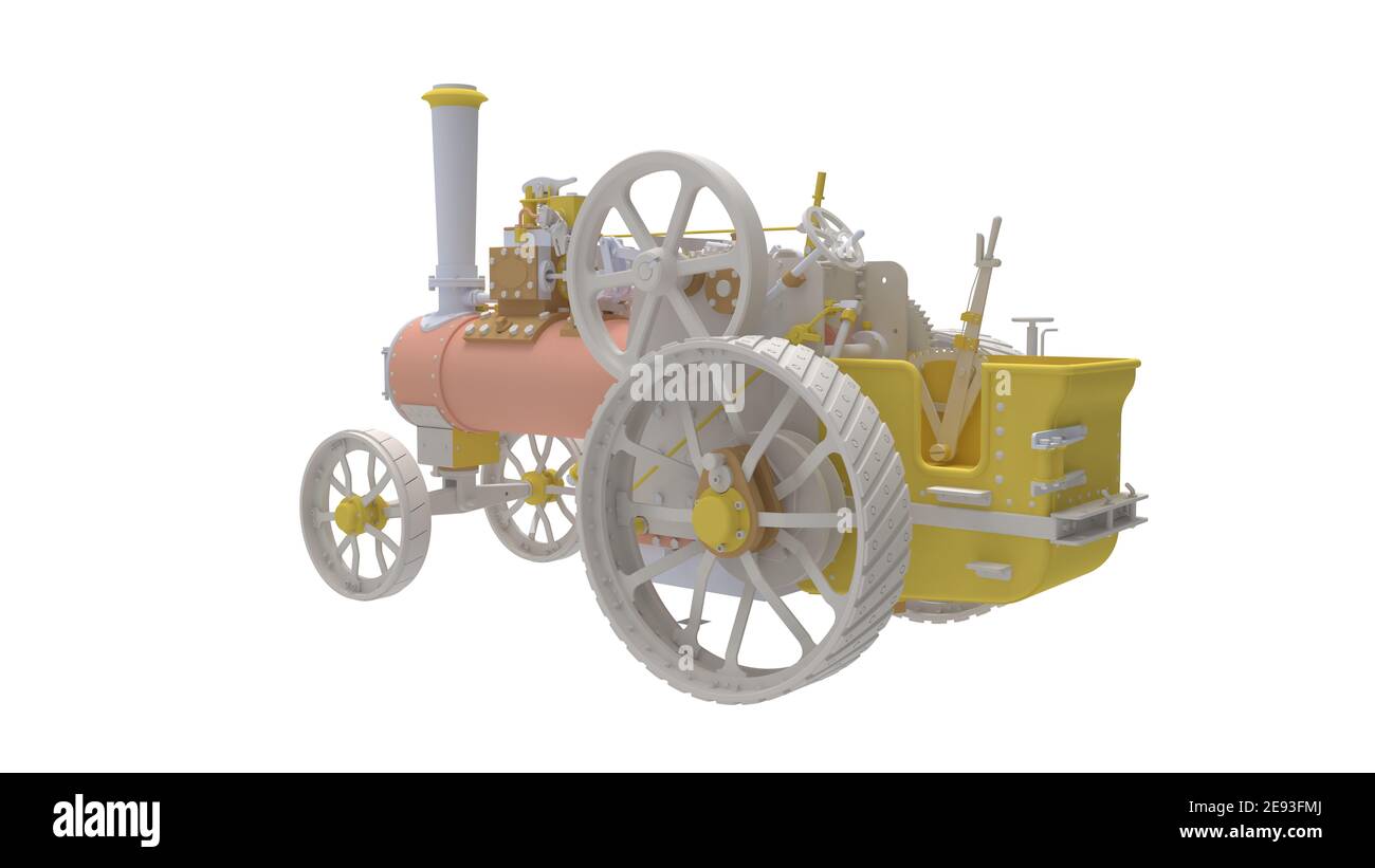 Steam engine tractor 3D rendering of a vintage historic mechanical car ...
