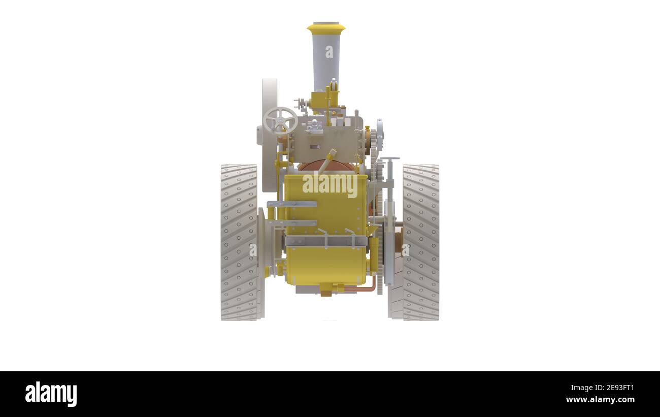 Steam engine tractor 3D rendering of a vintage historic mechanical car ...