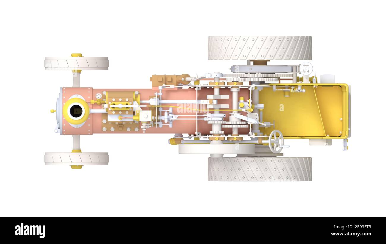 Steam engine tractor 3D rendering of a vintage historic mechanical car ...