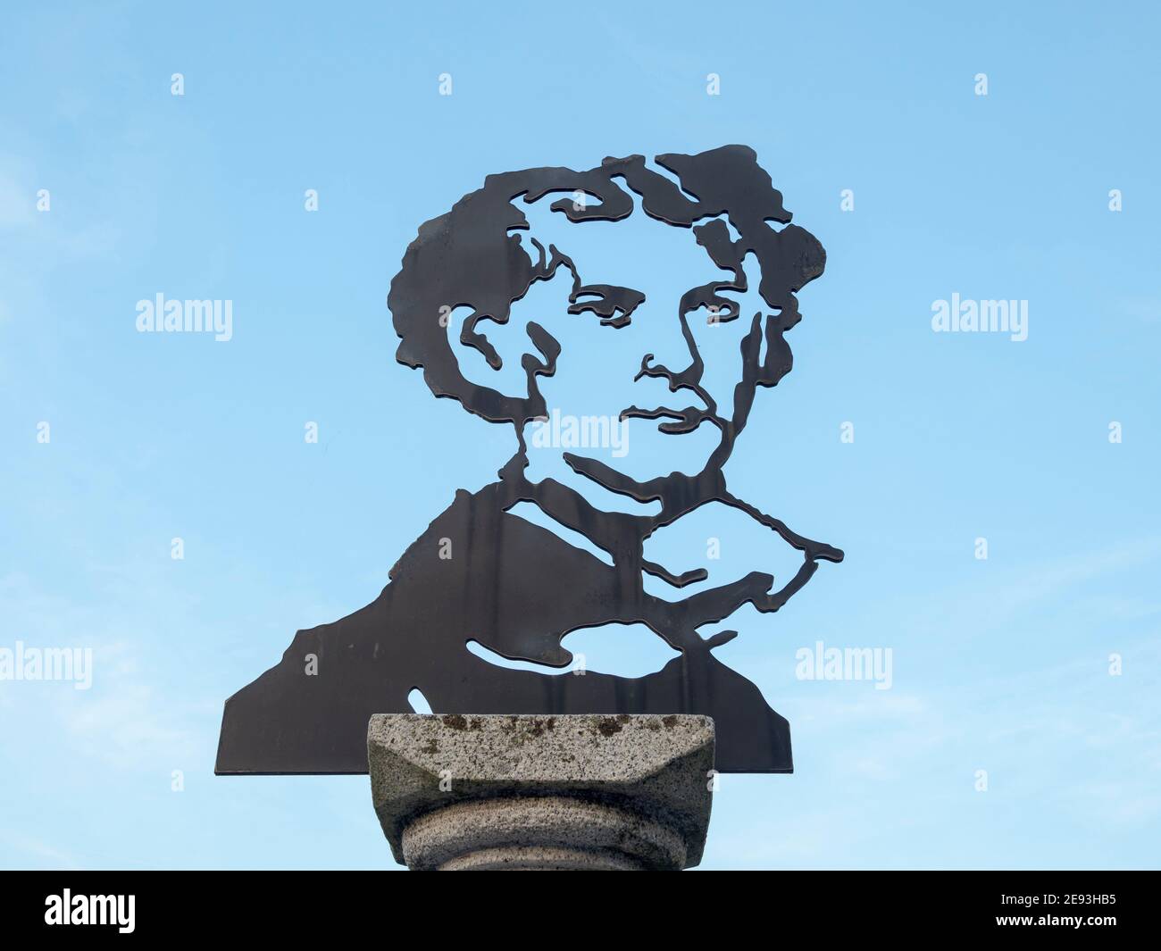 Monument commemorating Ludwig II in the harbour of Prien. Lake Chiemsee ...