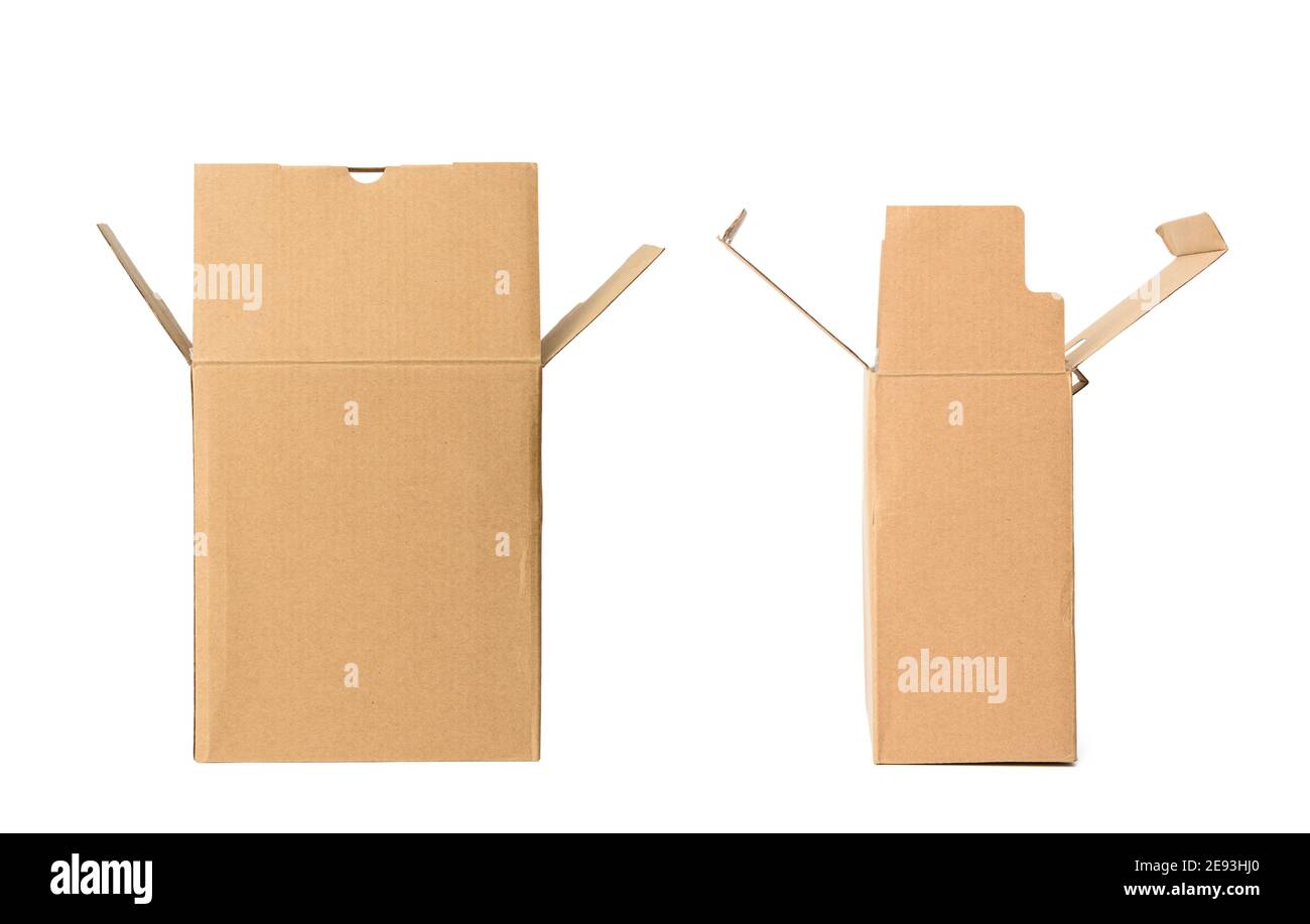 open brown rectangular cardboard box for transporting goods isolated on ...