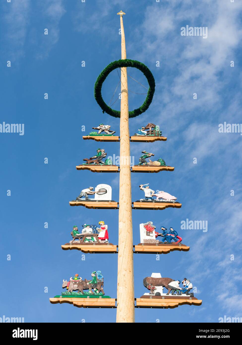 Traditional bavarian maypole (Maibaum). Village Sachrang in the ...