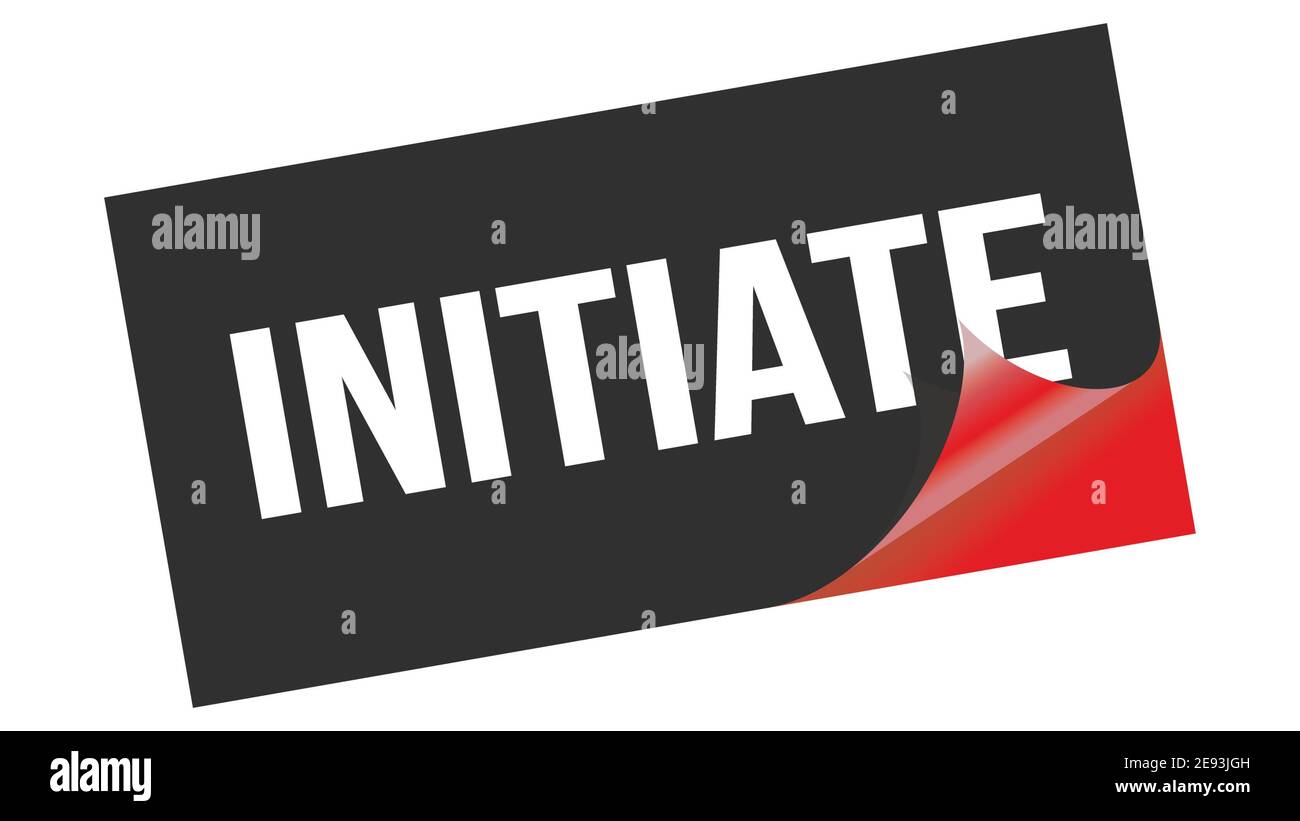 INITIATE text written on black red sticker stamp Stock Photo - Alamy