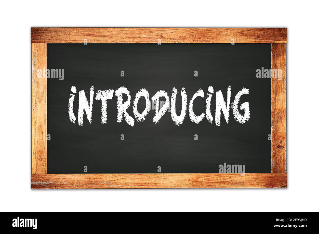 INTRODUCING text written on black wooden frame school blackboard Stock ...