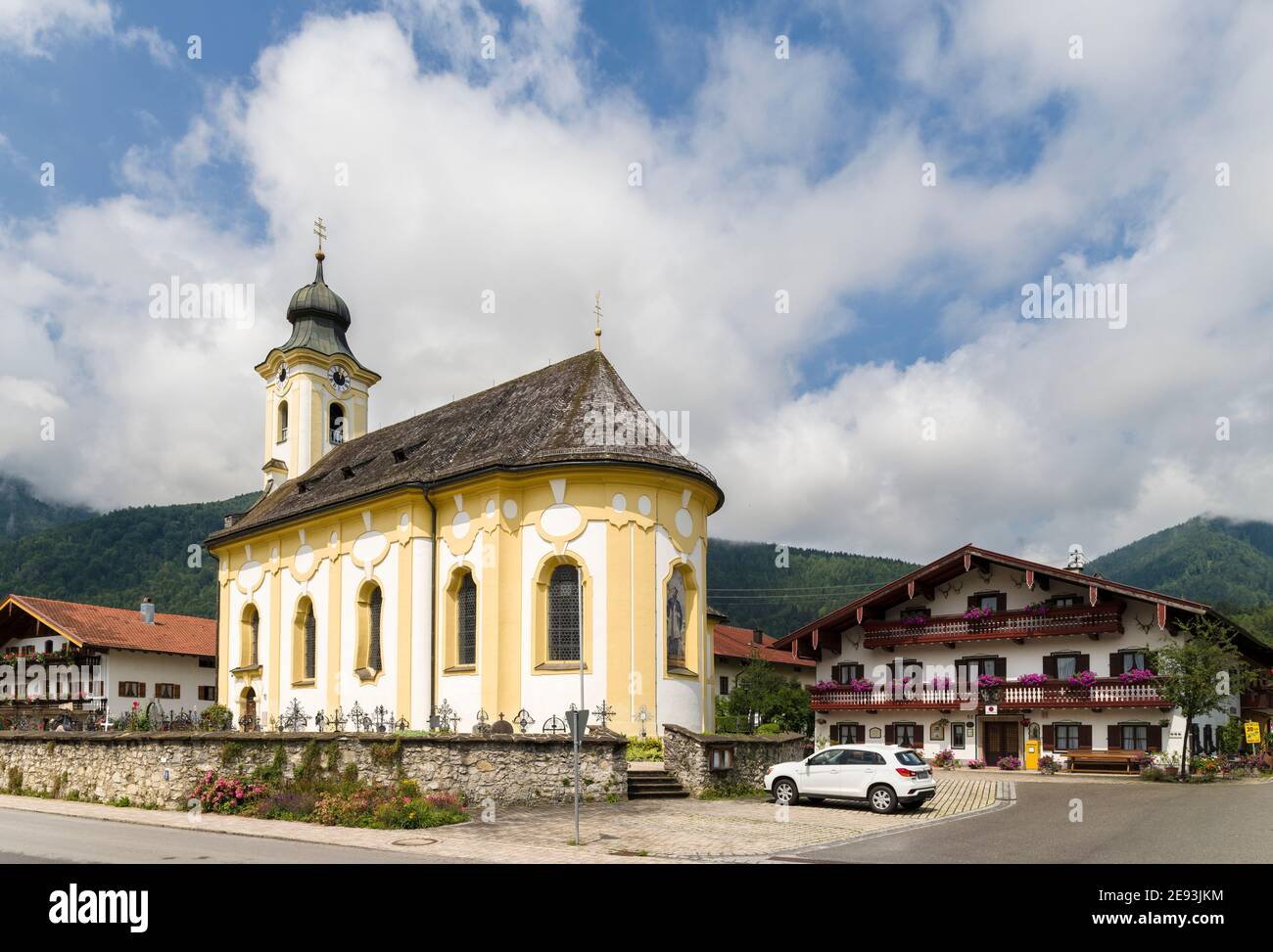 Church Sankt Remigius. Village Schleching in the Chiemgau in the ...