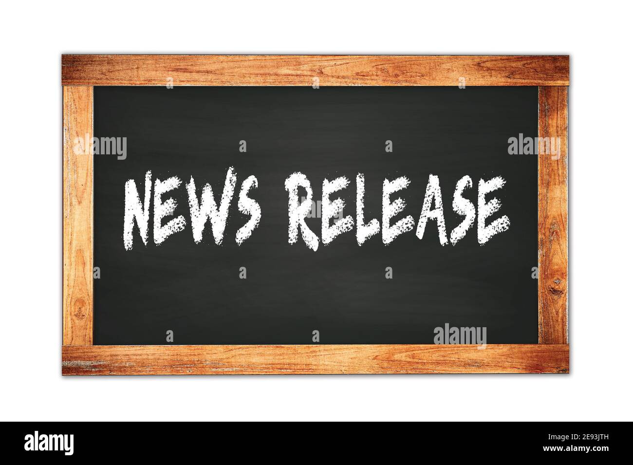 NEWS RELEASE text written on black wooden frame school blackboard Stock ...