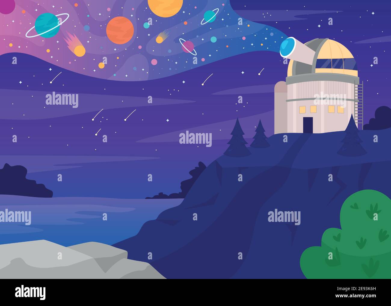 Astronomical observatory flat color vector illustration Stock Vector ...