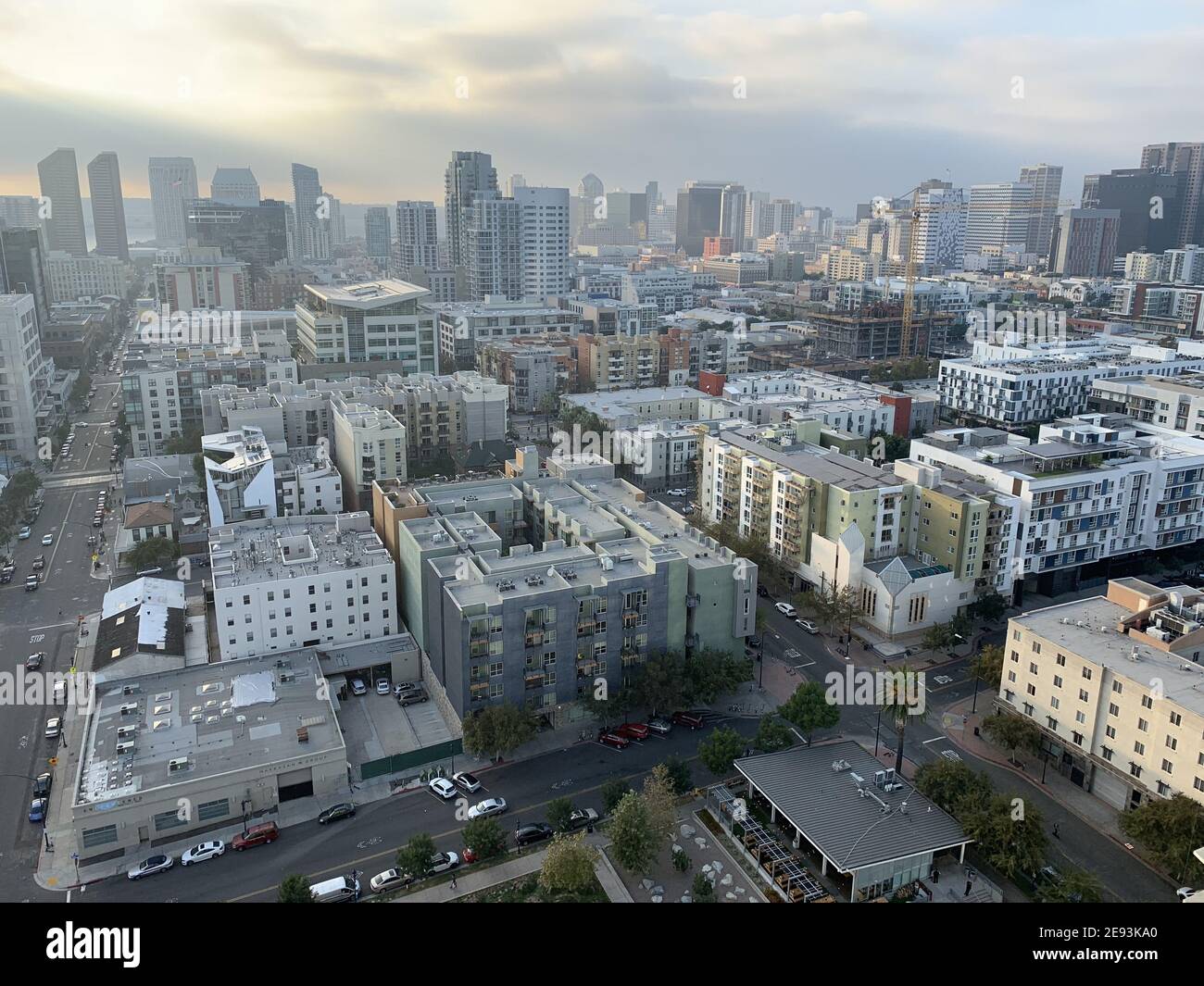 Aerial shot of San Diego skyscrapers near the historic Gaslamp district ...