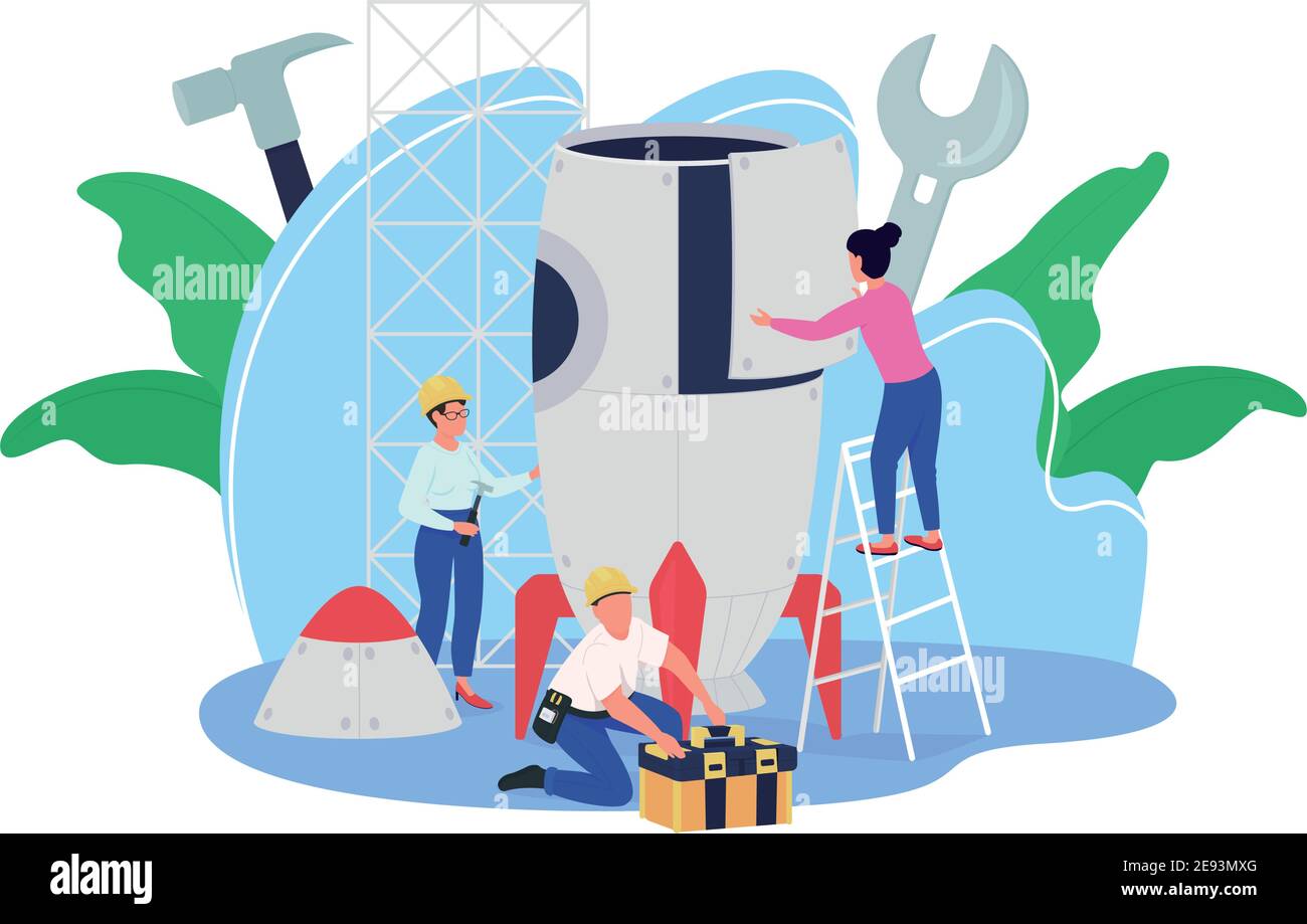 Rocket building facility flat color vector illustration Stock Vector ...