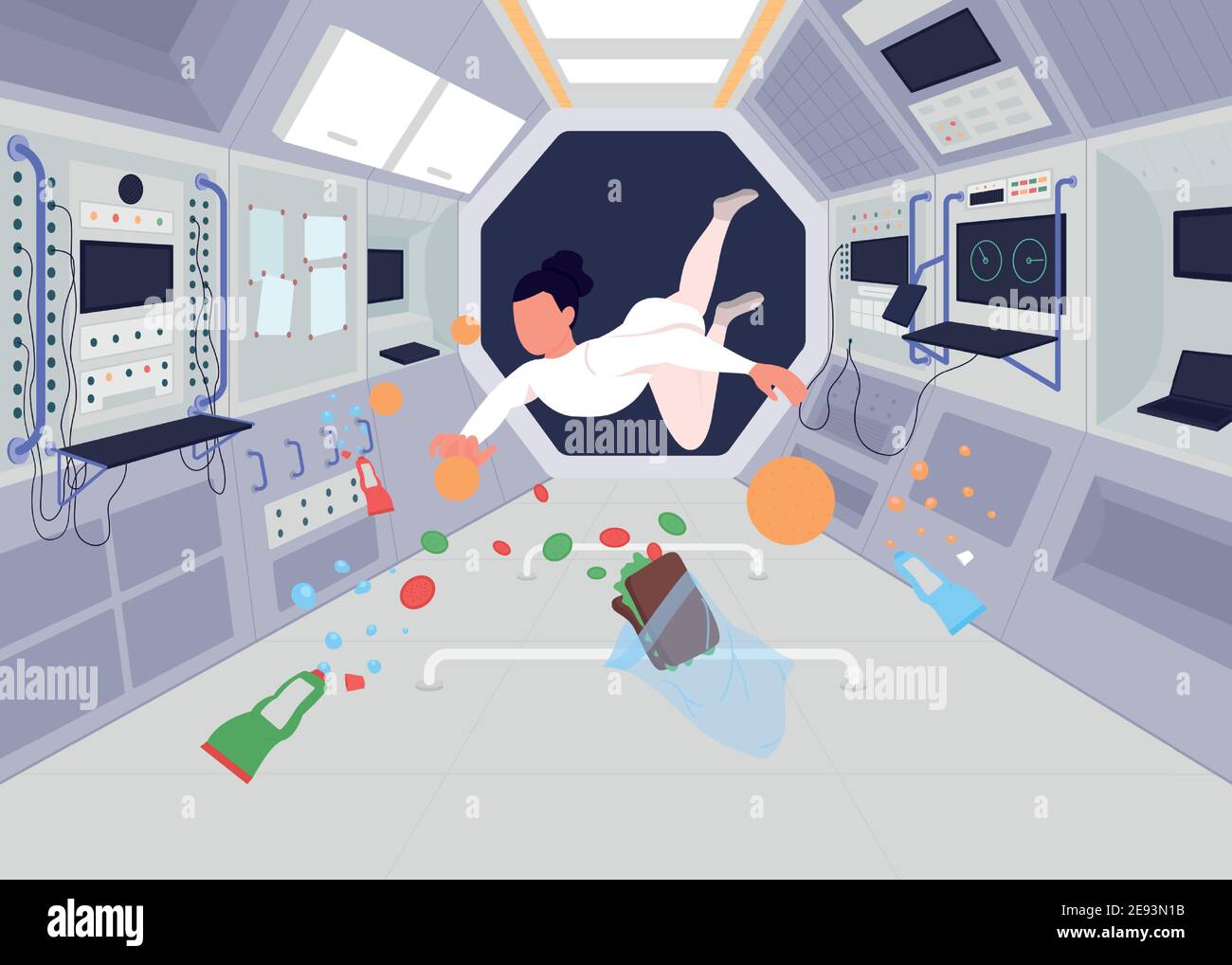 Astronauts inside space station flat color vector illustration Stock ...