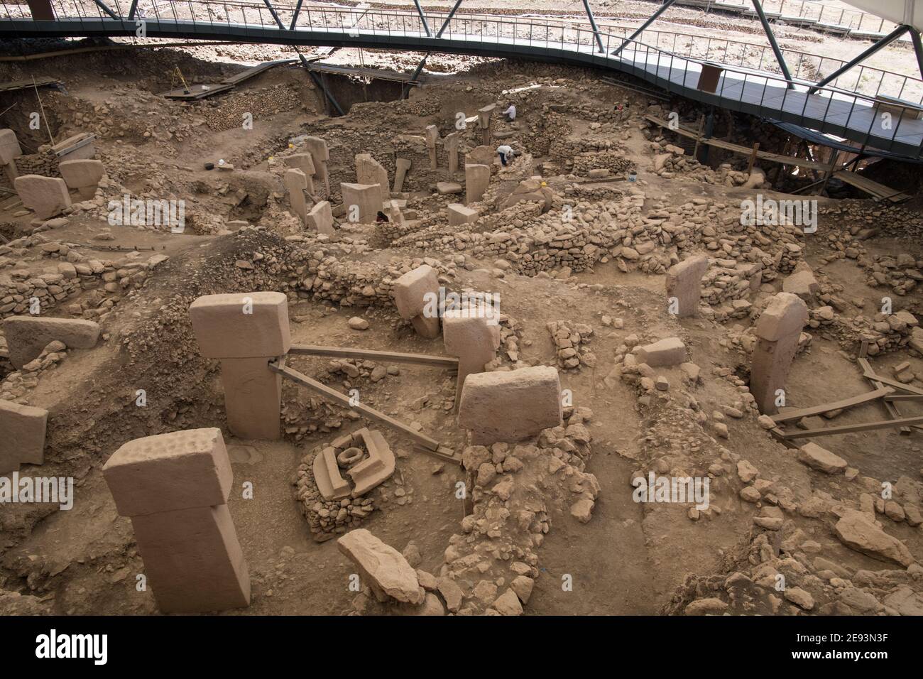 Aerial view of the excavated ruins at Göbekli Tepe, a Neolithic ...