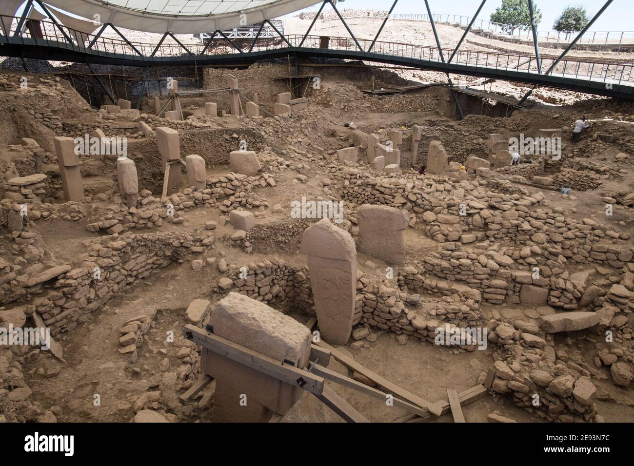 Aerial view of the excavated ruins at Göbekli Tepe, a Neolithic ...
