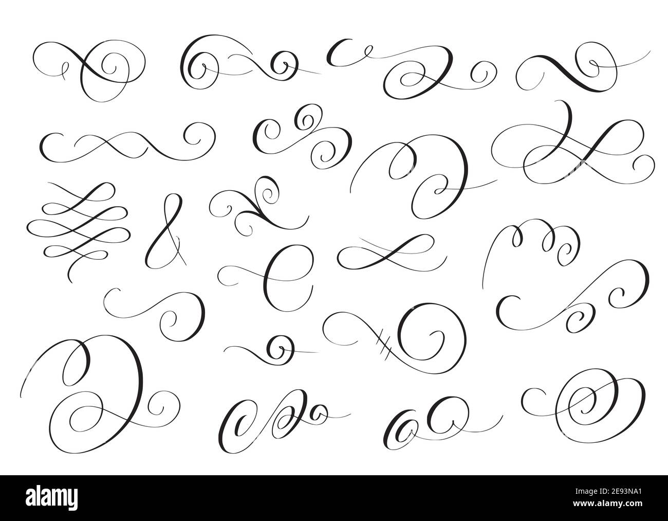 Vector swirls set. Pen calligraphy flourish design Stock Vector Image ...