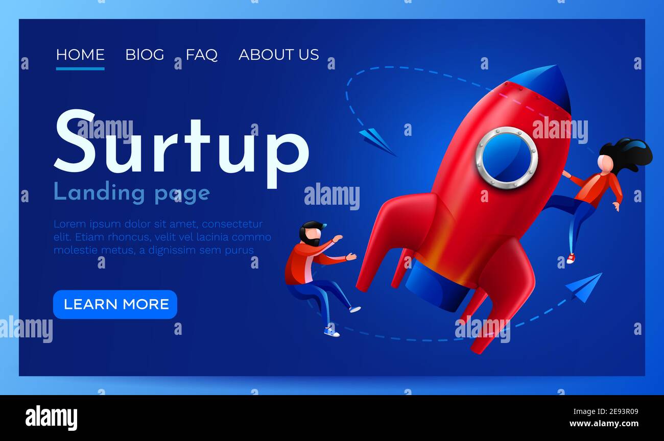 People fly around launching rocket. Startup, project launch or ...