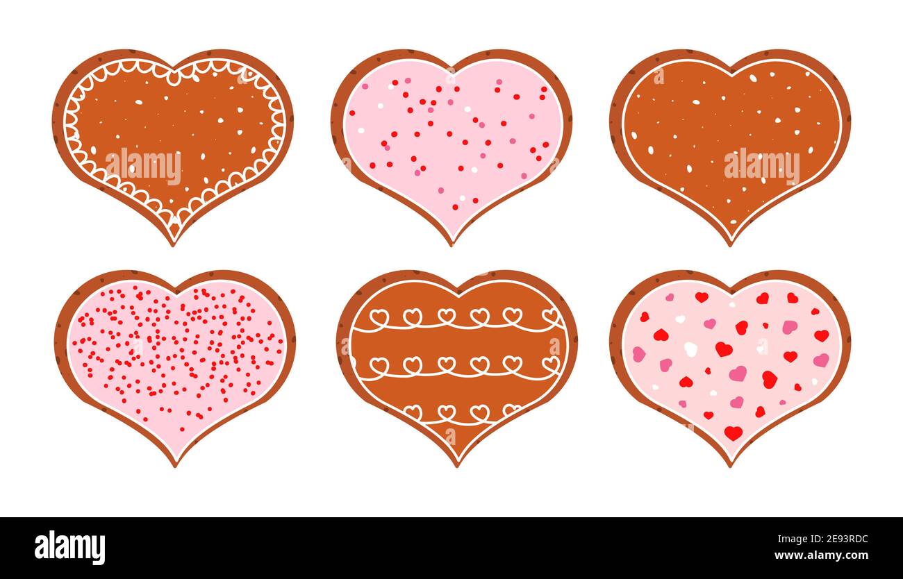 Gingerbread cookies for Valentines day cartoon set. February dessert ...