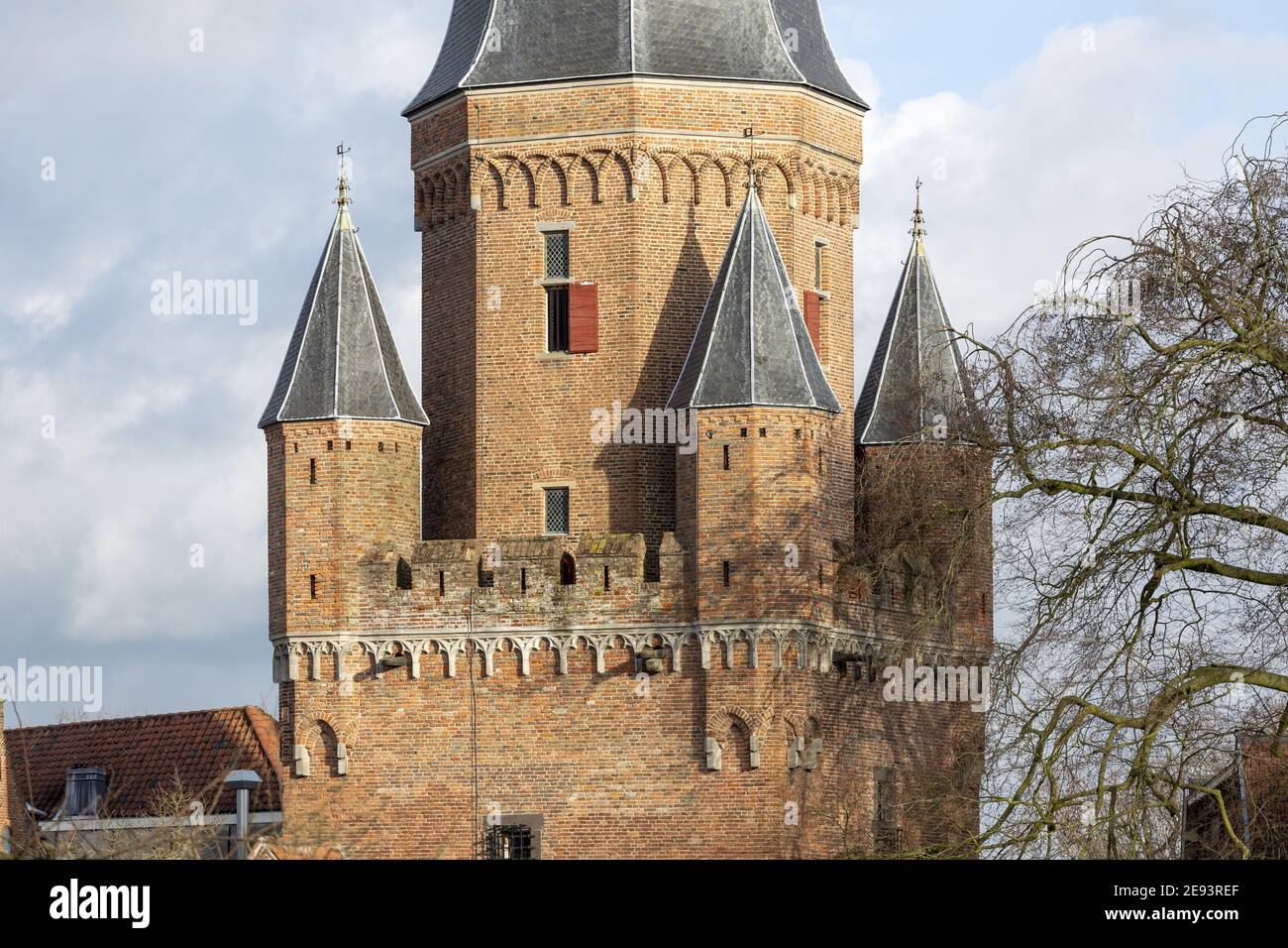 Enchanted medieval brick architecture of entrance tower Stock Photo - Alamy