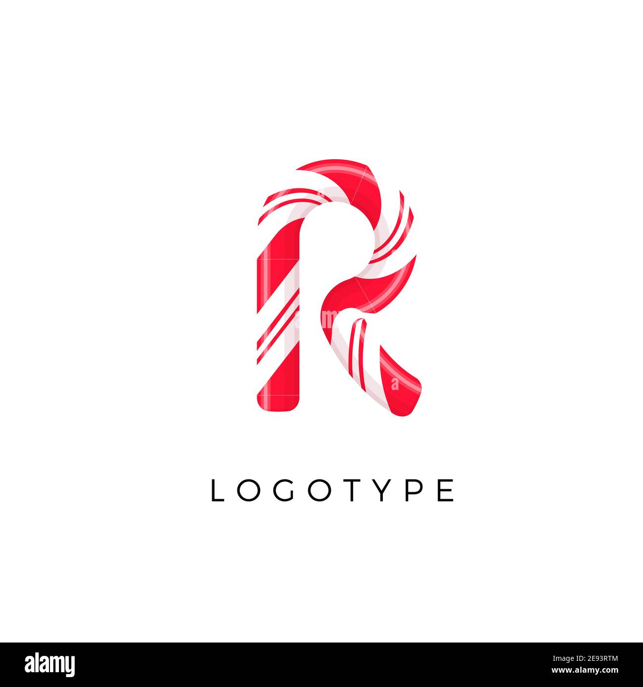 Candy letter R with bright red and white stripes. Like Sweet lollipop ...