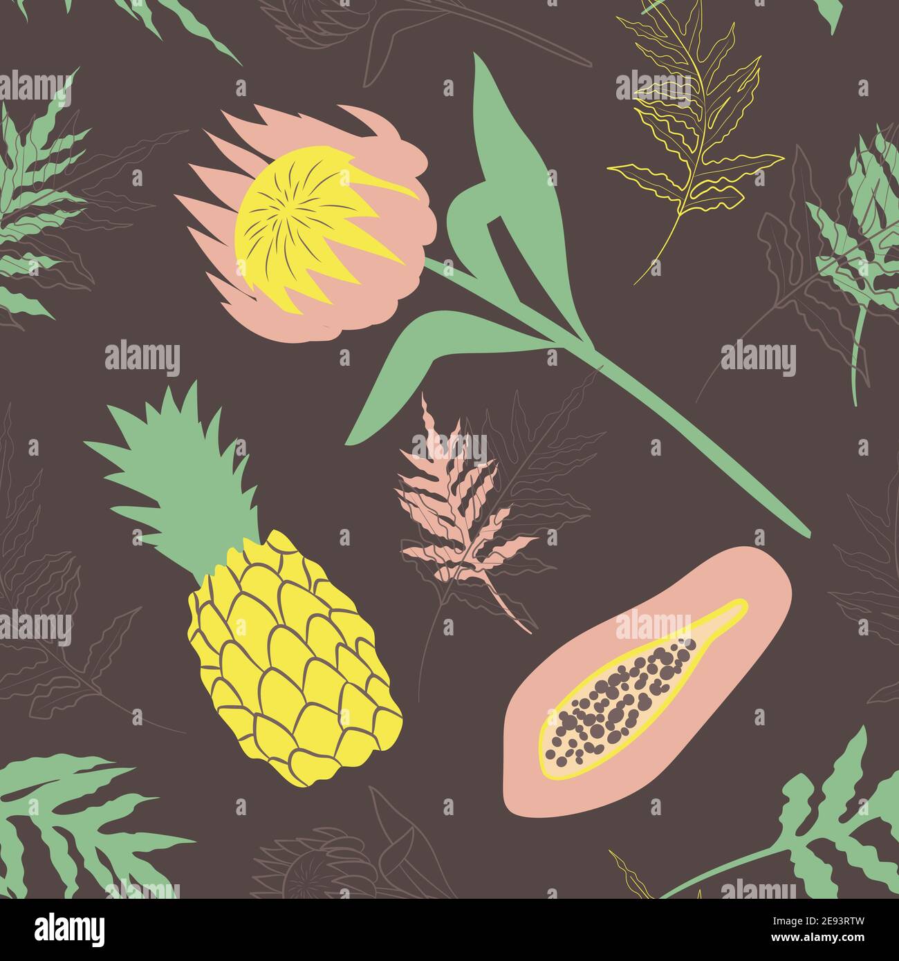 Seamless pattern with tropical flowers, leaves and fruits Stock Vector ...