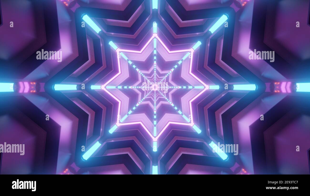 Perspective kaleidoscopic star shaped design 3d illustration Stock ...