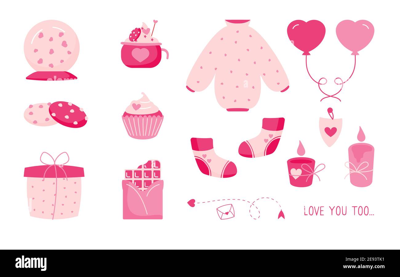 Set of Valentines day elements in cartoon style. Sweater with hearts ...