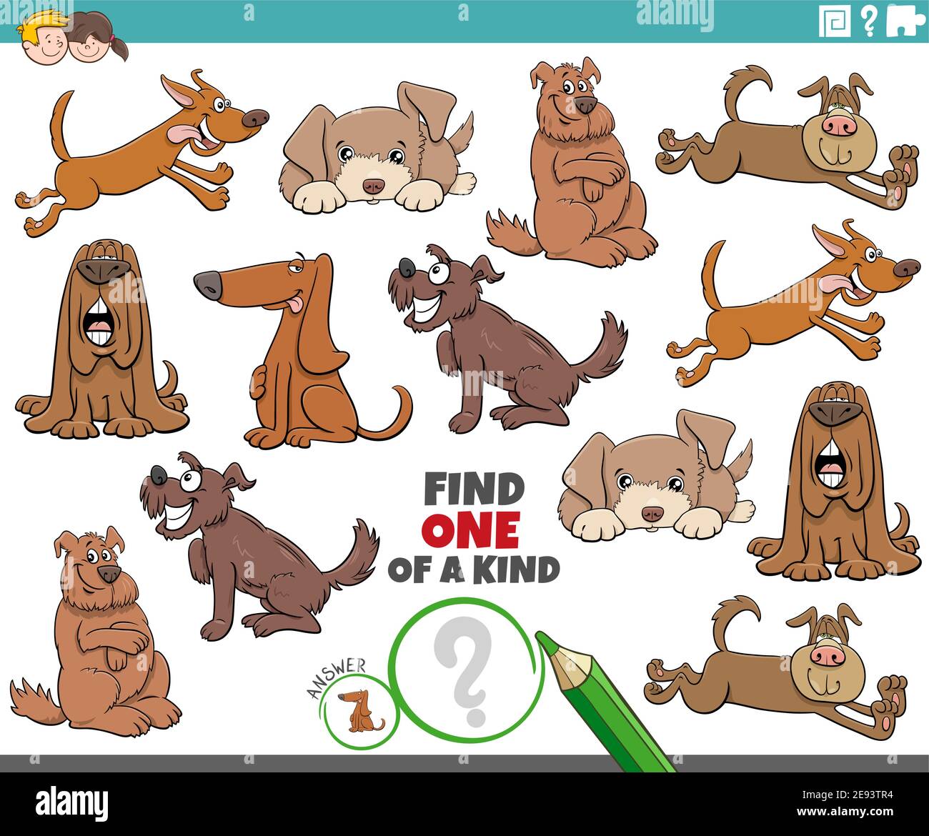 Cartoon illustration of find one of a kind picture educational game ...