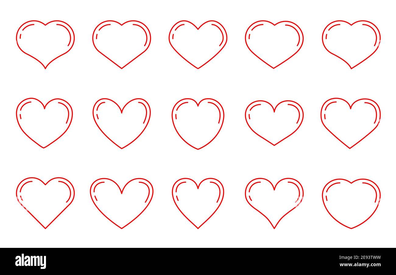 Heart thin red line icon set. Abstract different shape romantic symbol ...