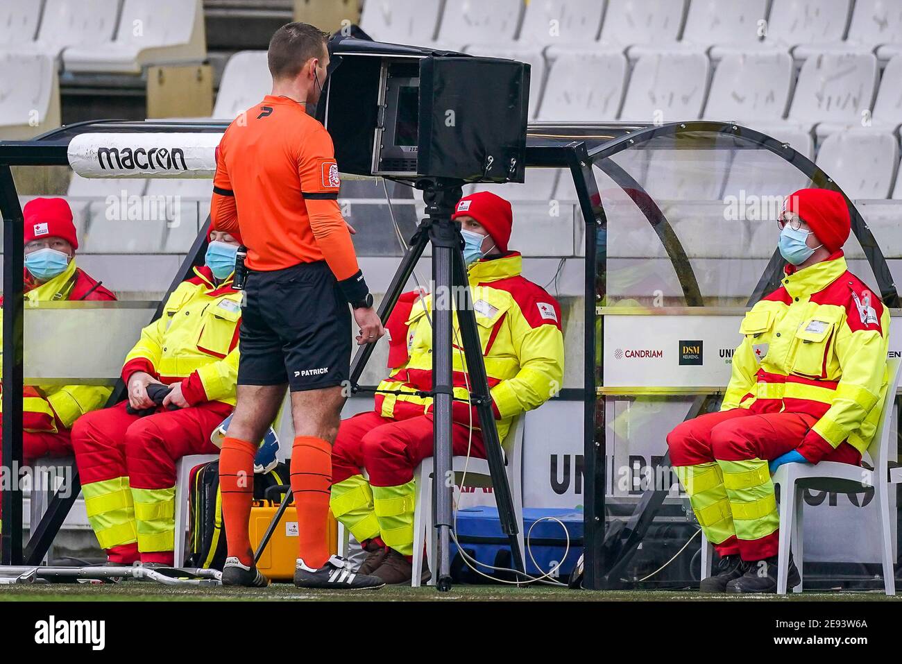 BRUGES, BELGIUM - JANUARY 31: Referee Nicolas Laforge VAR during the ...