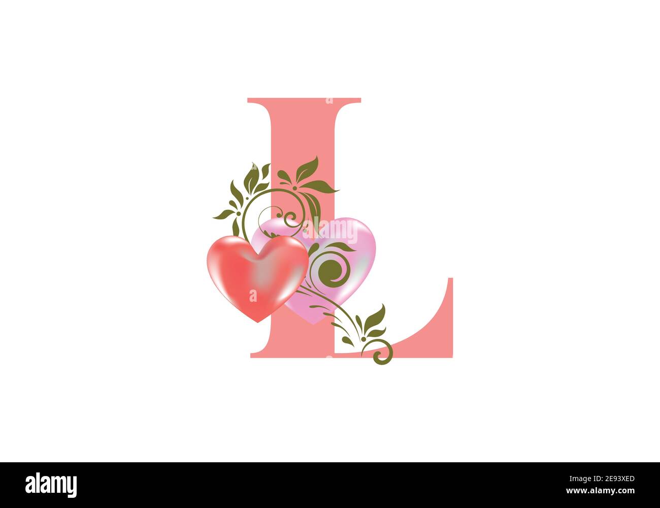 Floral alphabet, letter L with two hearts. Monogram initials for ...