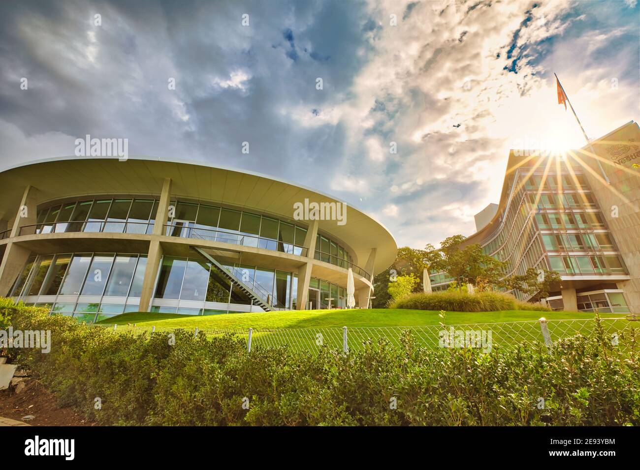Vevey, Switzerland - August 14, 2020: Nestle Headquarter building seen ...